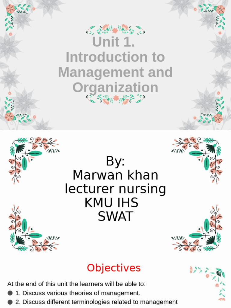 Unit 1. Management Organizational Theories, Structure and Culture | PDF ...