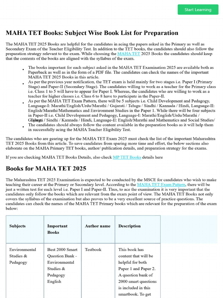 MAHA TET Books - Subject Wise Book List For Preparation | PDF