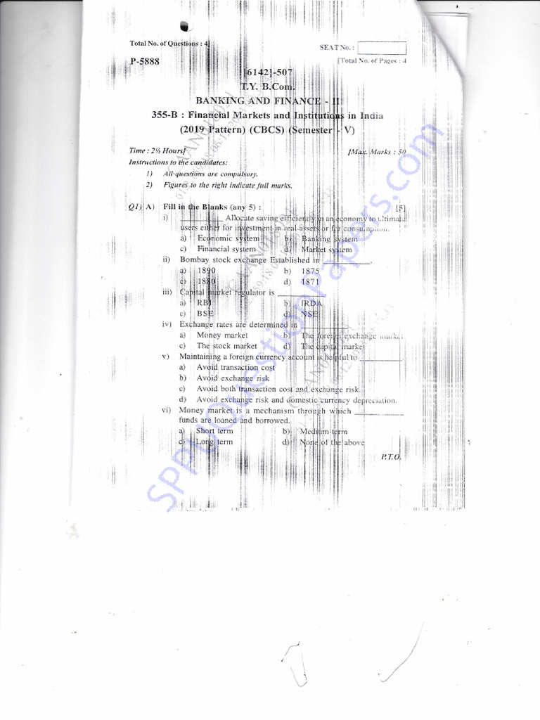 Commerce Bcom Semester 5 2023 November Banking and Finance II 2019 Pattern | PDF