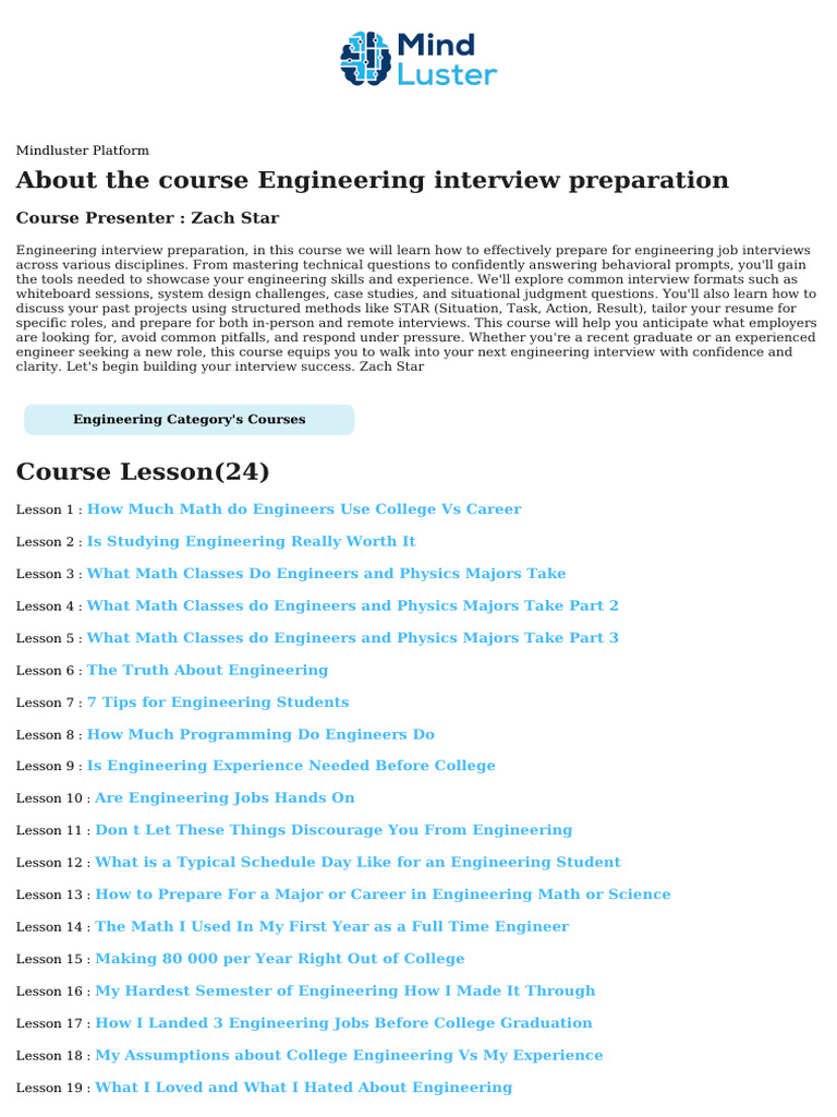 Engineering Interview Preparation Course Content | PDF | Engineering | Job Interview