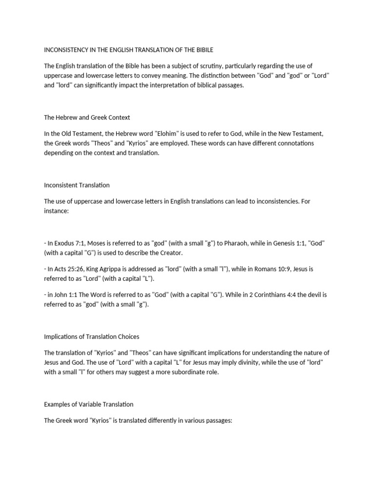Inconsistency in The English Translation of The Bibile | PDF | Jesus ...