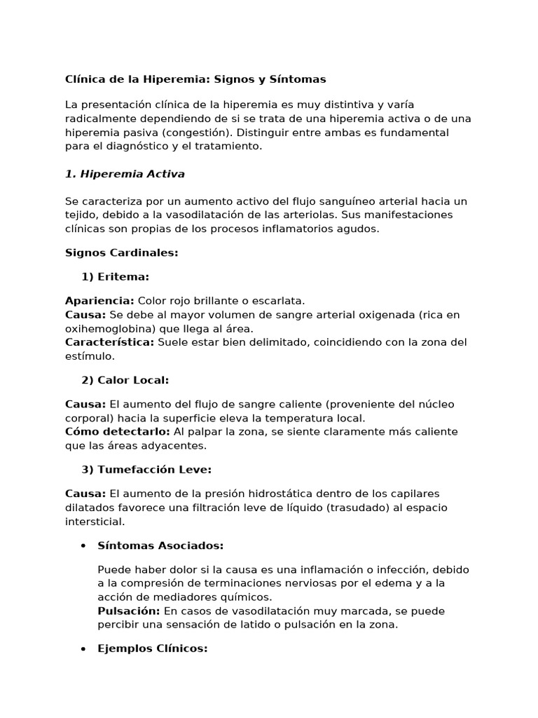 Hiperemia: Signos y Síntomas Clínicos | PDF | Edema | Sangre