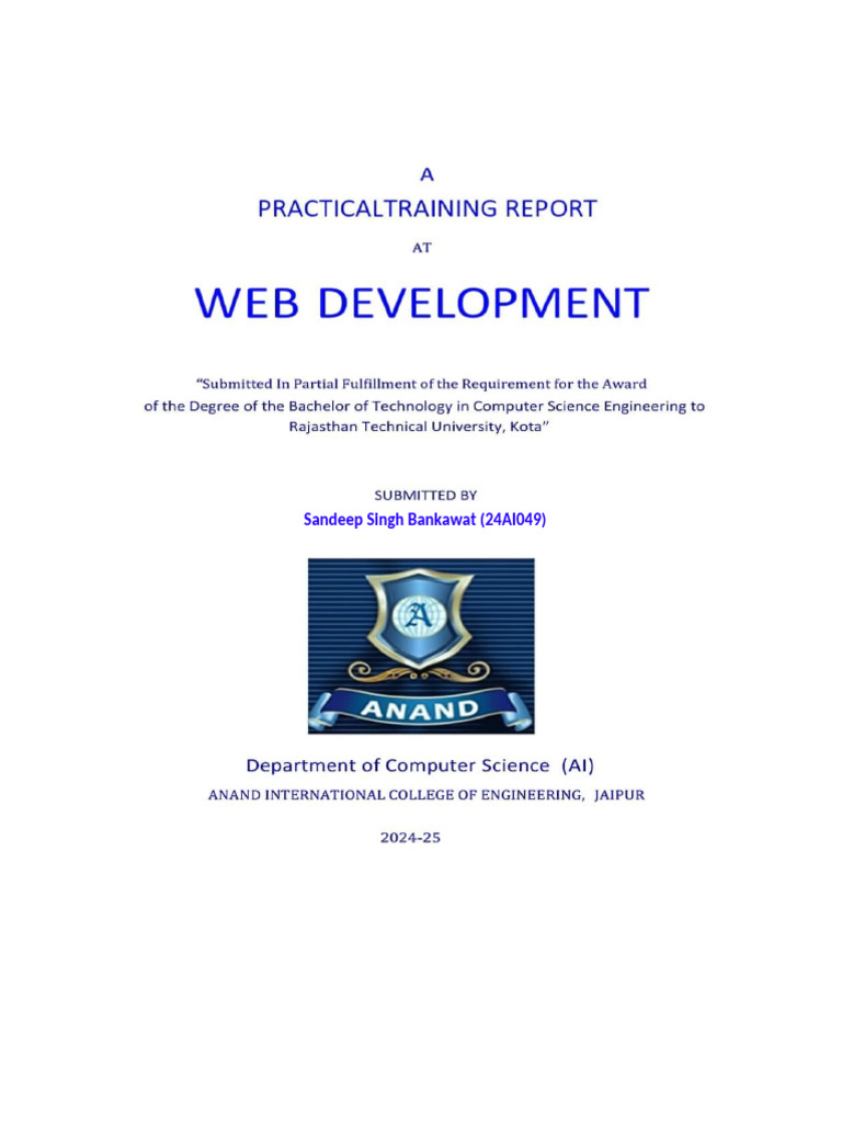 Web Development Training Report | PDF | Html | World Wide Web