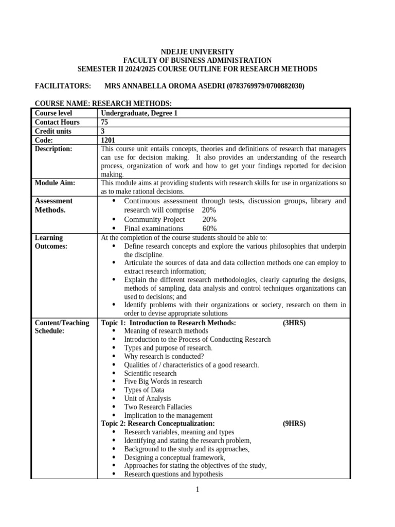 Research Methods Course Outline 202425 | PDF | Methodology | Qualitative Research