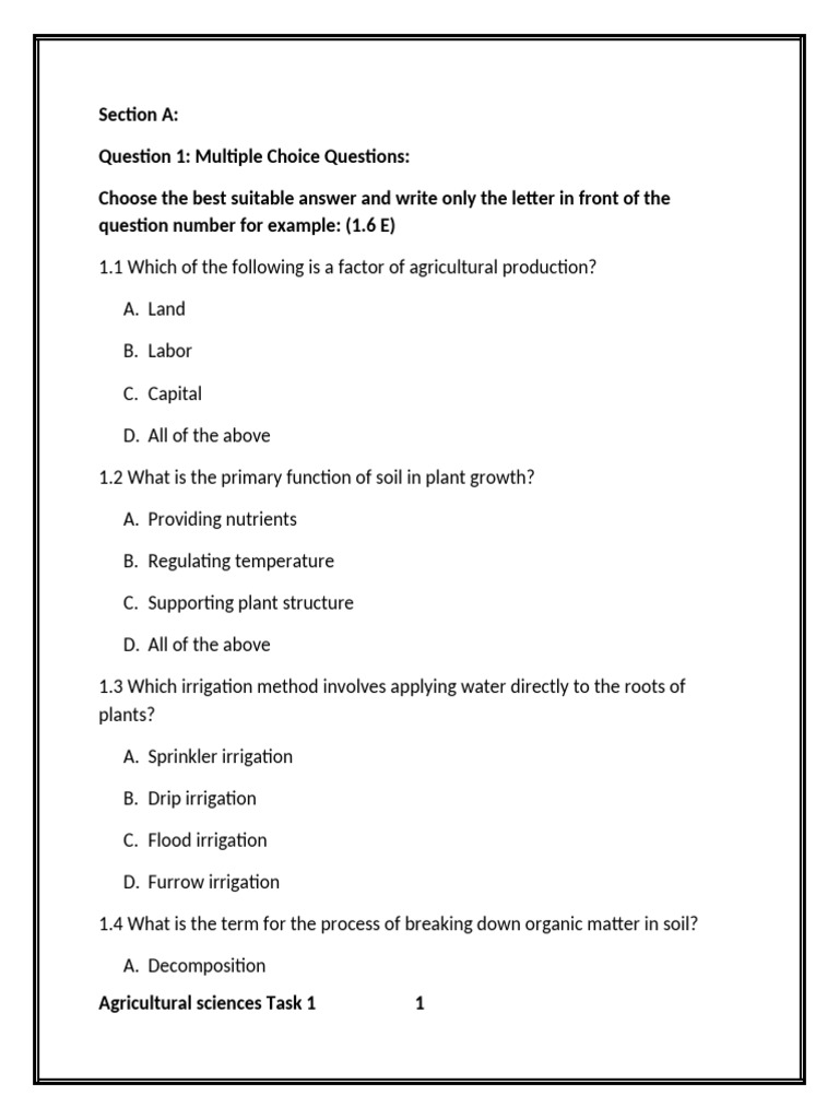 Agricultural Sciences Grade 9 Task 1 | PDF | Agriculture | Soil