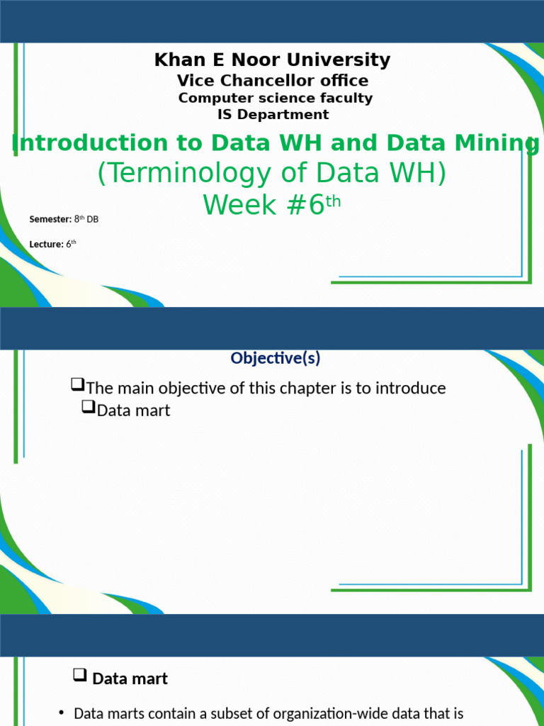 Week #6 Data WH (Terminology of Data WH) | PDF