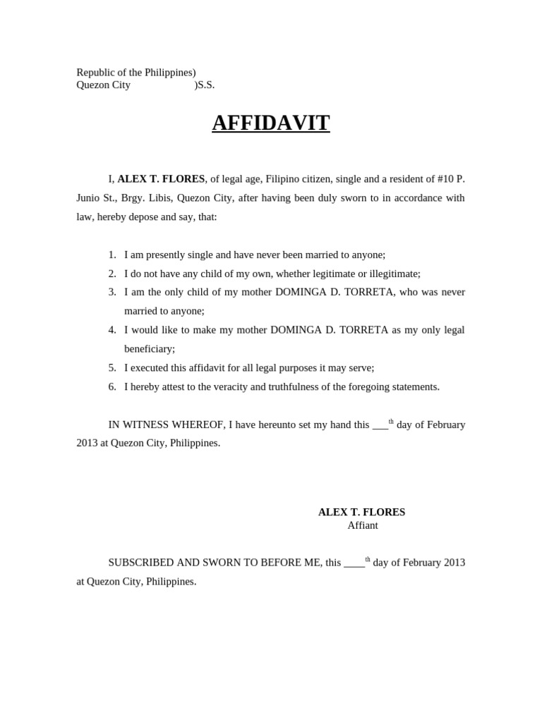 Affidavit of Single Beneficiary Status | PDF