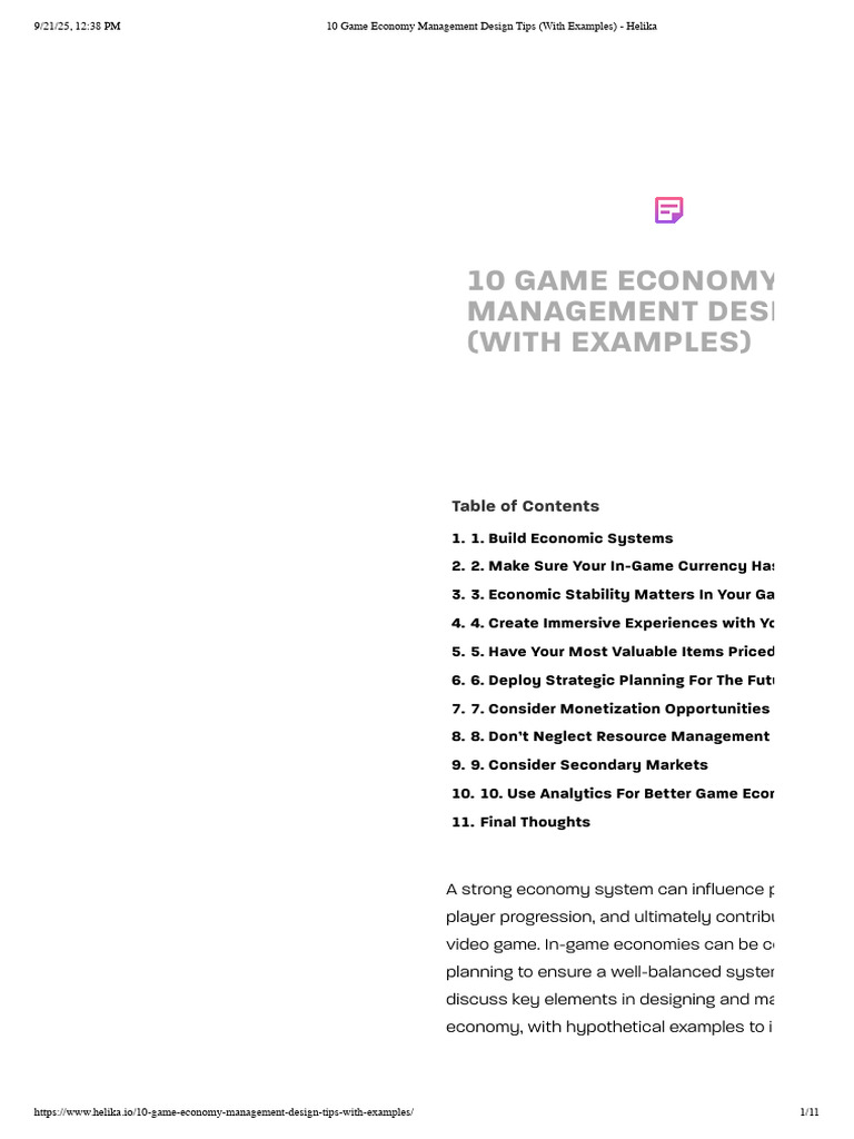 10 Game Economy Management Design Tips (With Examples) - Helika | PDF ...