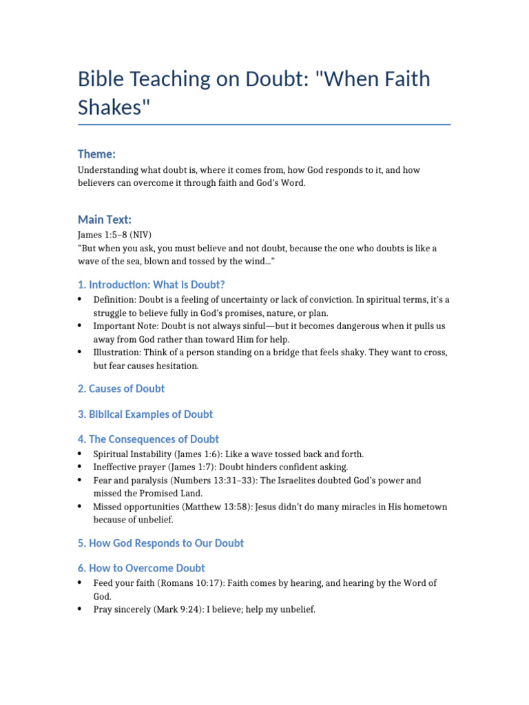 Bible Teaching On Doubt | PDF | Bible | Faith