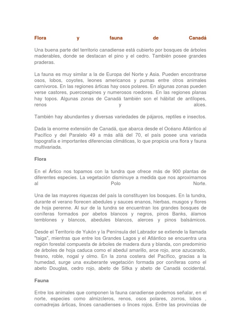 Flora y fauna de Canadá | PDF | Naturaleza