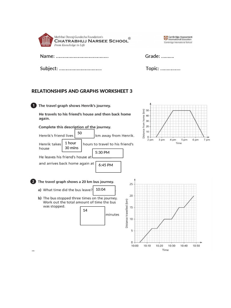 Relationships and Graphs Grade 6 Worksheet 3 | PDF