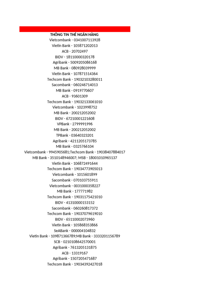 Thông Tin Thẻ Ngân Hàng | PDF | Vietnam | Financial Services Companies