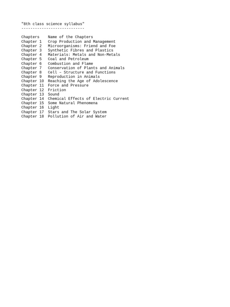 8th Class Science Syllabus | PDF