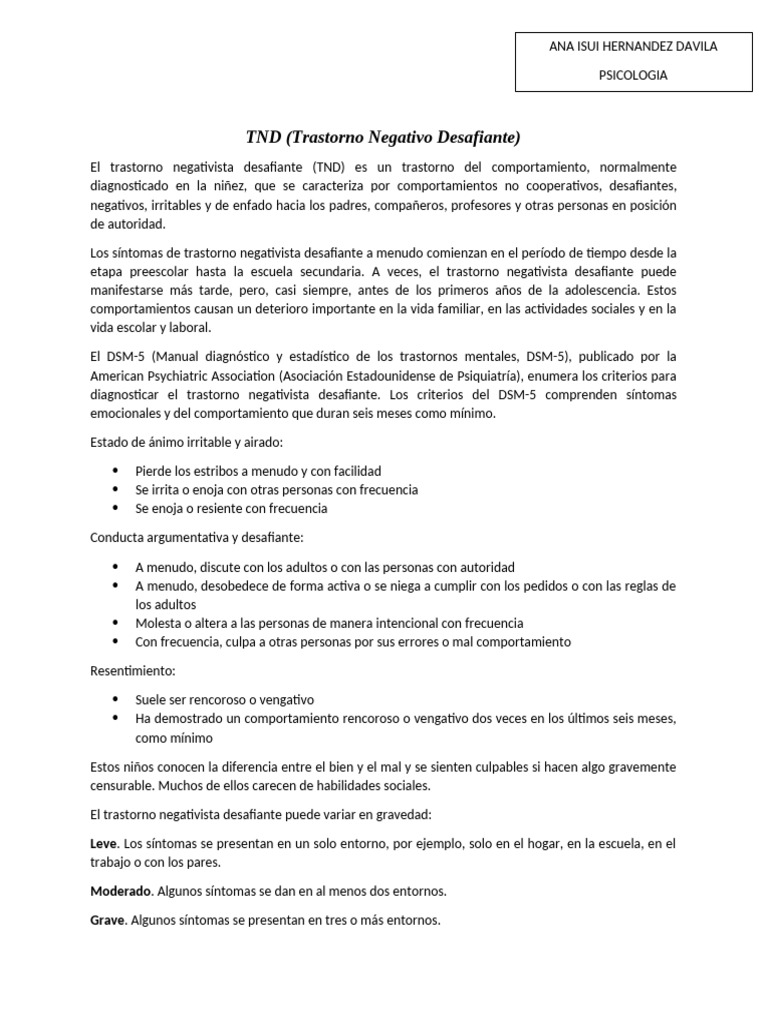 TND y TD | PDF | Desorden hiperactivo y deficit de atencion | Trastorno ...