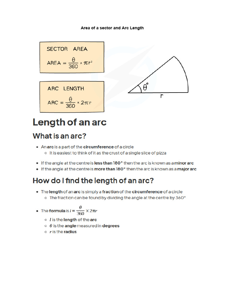 Area of A Sector and Arc Length | PDF