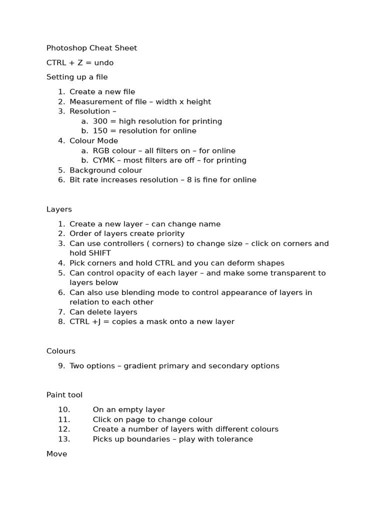 Photoshop Cheat Sheet | PDF