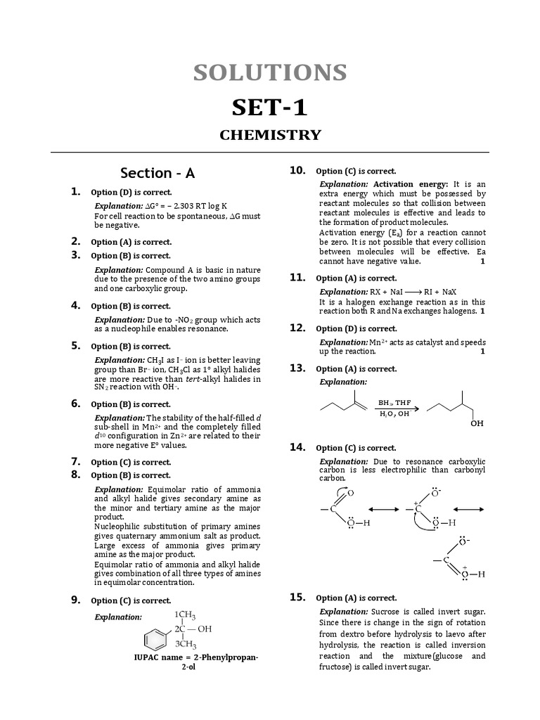 Chemistry Solutions Set 1 Answers | PDF | Amine | Acid