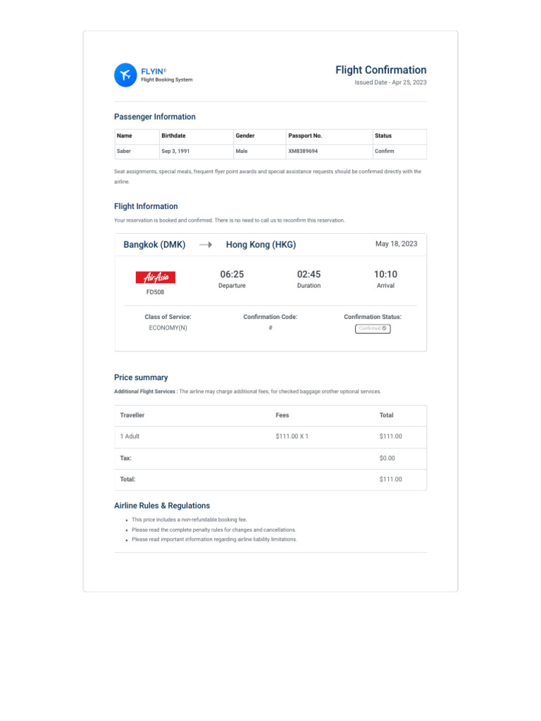 Flight Confirmation - Saber | PDF