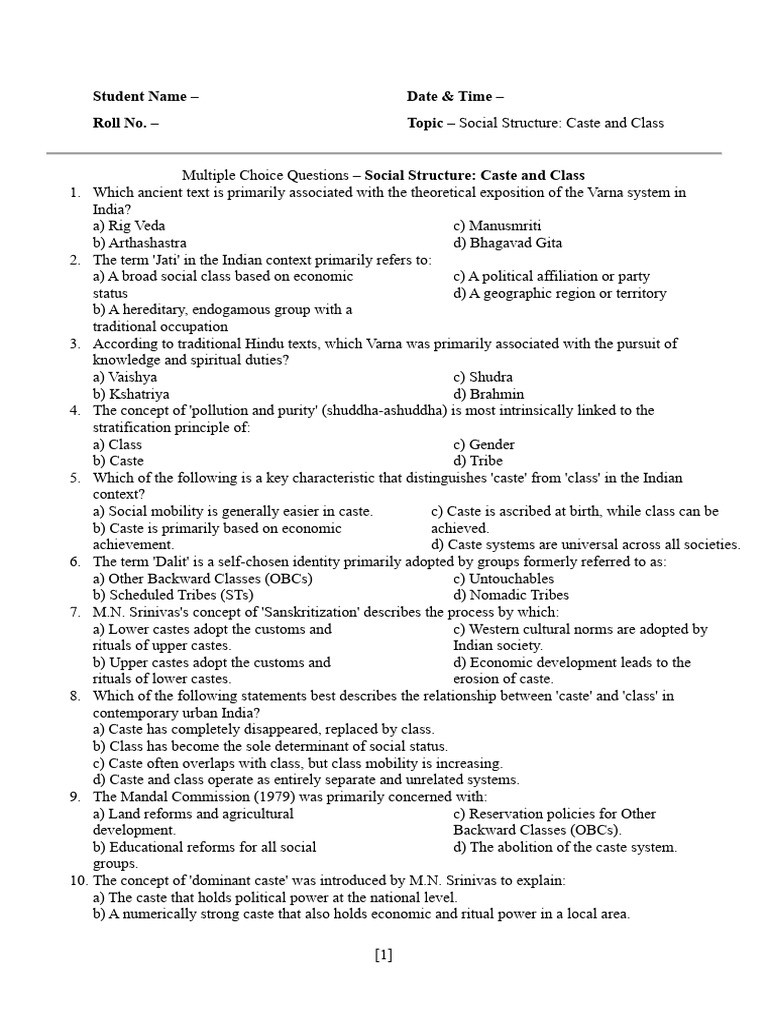 2 - Social Structure-Caste and Class | PDF | Caste | Social Inequality