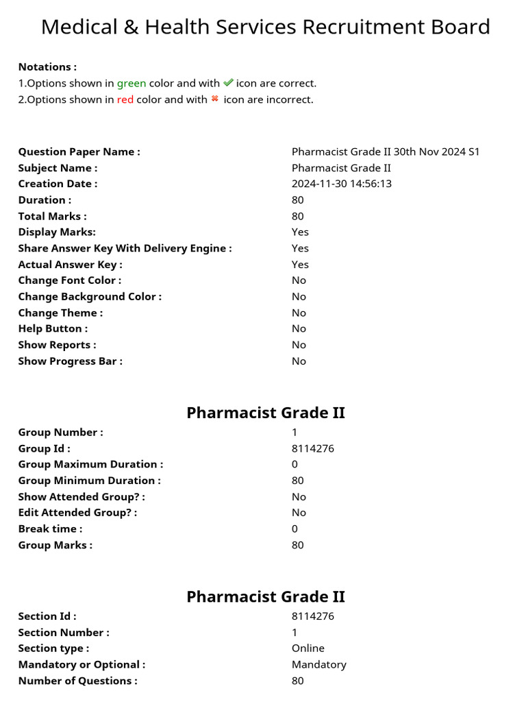 Pharmacist Grade II Exam Details | PDF | Multiple Choice | Standardized ...