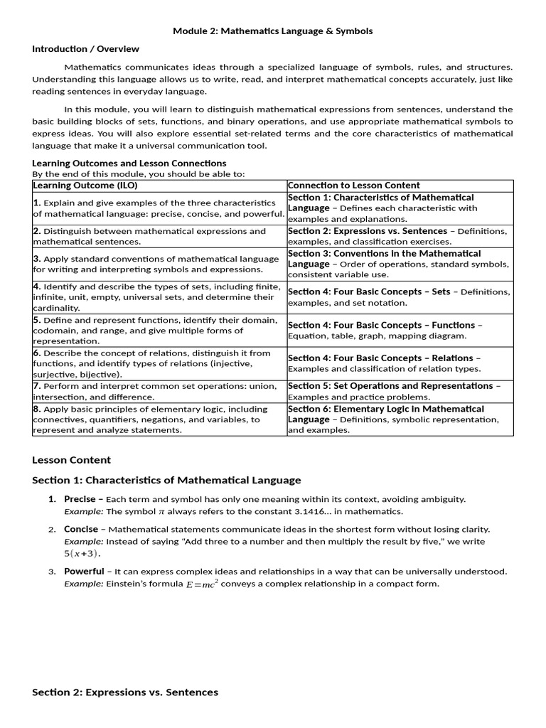 Module 2 - Mathematics Language and Symbols | PDF | Function ...