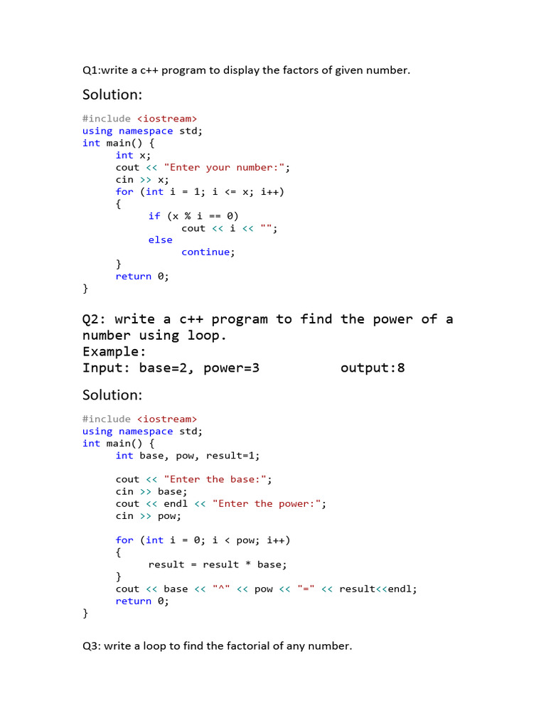 C++ Programs for Basic Math Operations | PDF | Integer (Computer ...