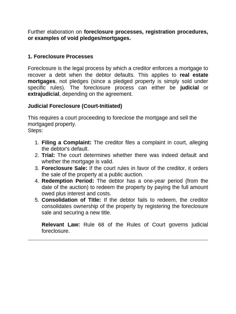 Foreclosure Processes, Registration Procedures, and Examples of Void ...