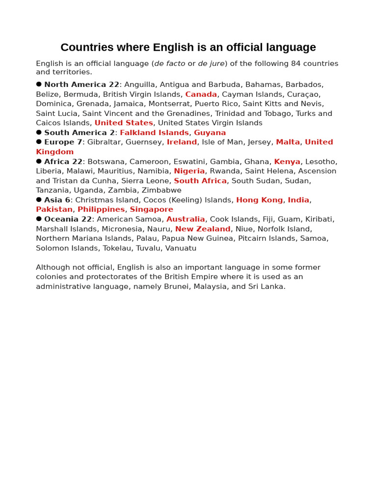 Countries Where English | PDF