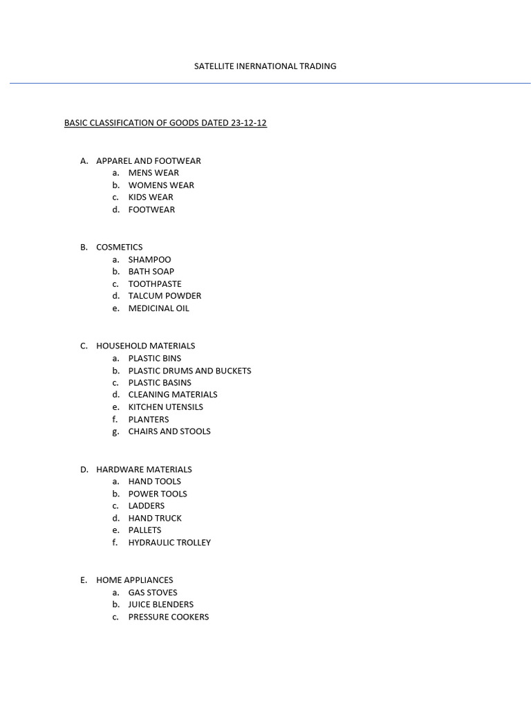 Goods Classification for Trading | PDF