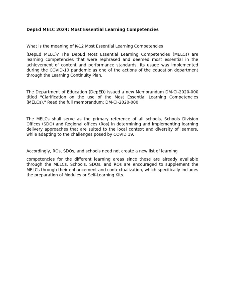 DepEd MELC 2024 | PDF