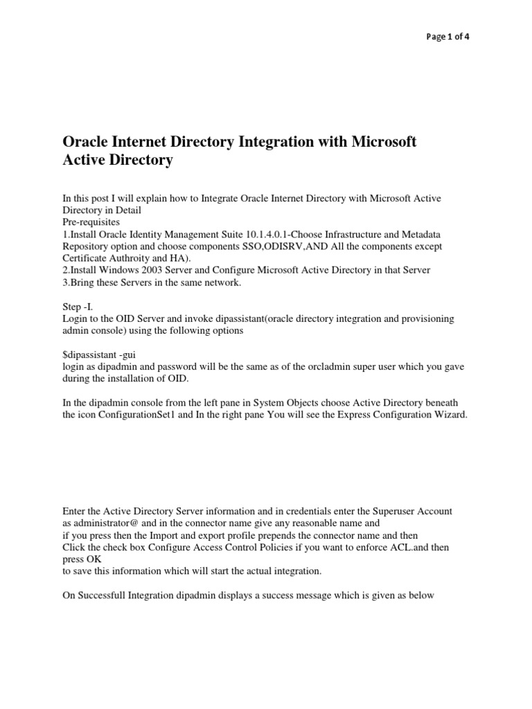 Oracle Internet Directory Integration With Microsoft Active DIRECTORY | PDF | Active Directory ...