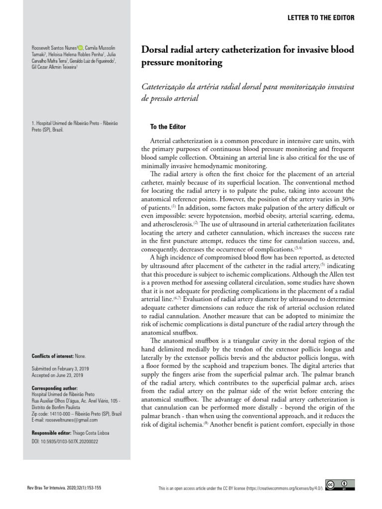 Dorsal Radial Artery Catheterization Guide | PDF | Thumb | Catheter