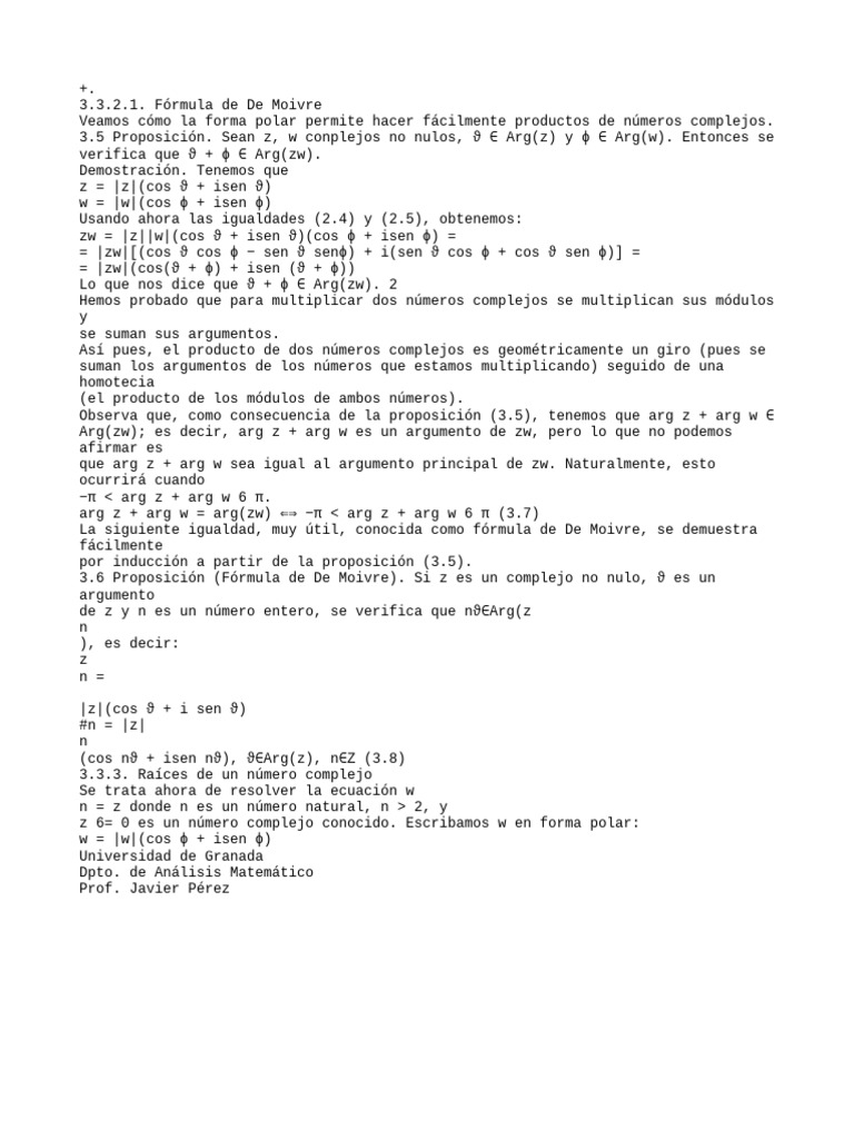 Fórmula de De Moivre y Números Complejos | PDF