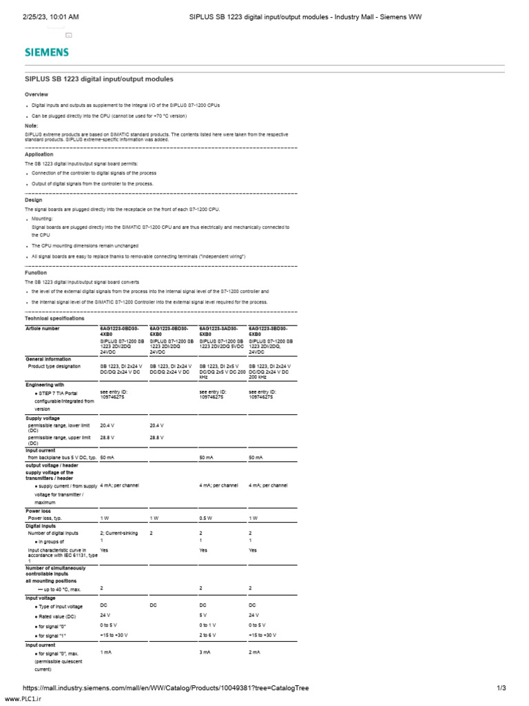 SIPLUS SB 1223 Digital Input Output Modules | PDF | Central Processing ...