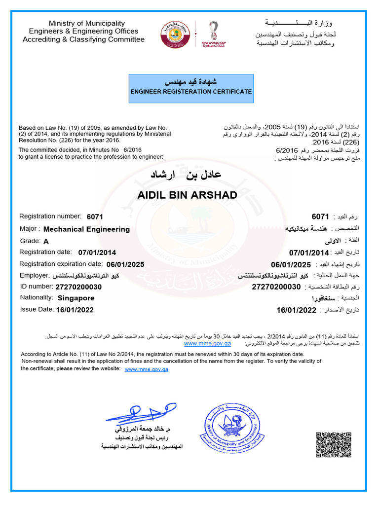 Aidil Arshad Renewed EC License 0125 | PDF