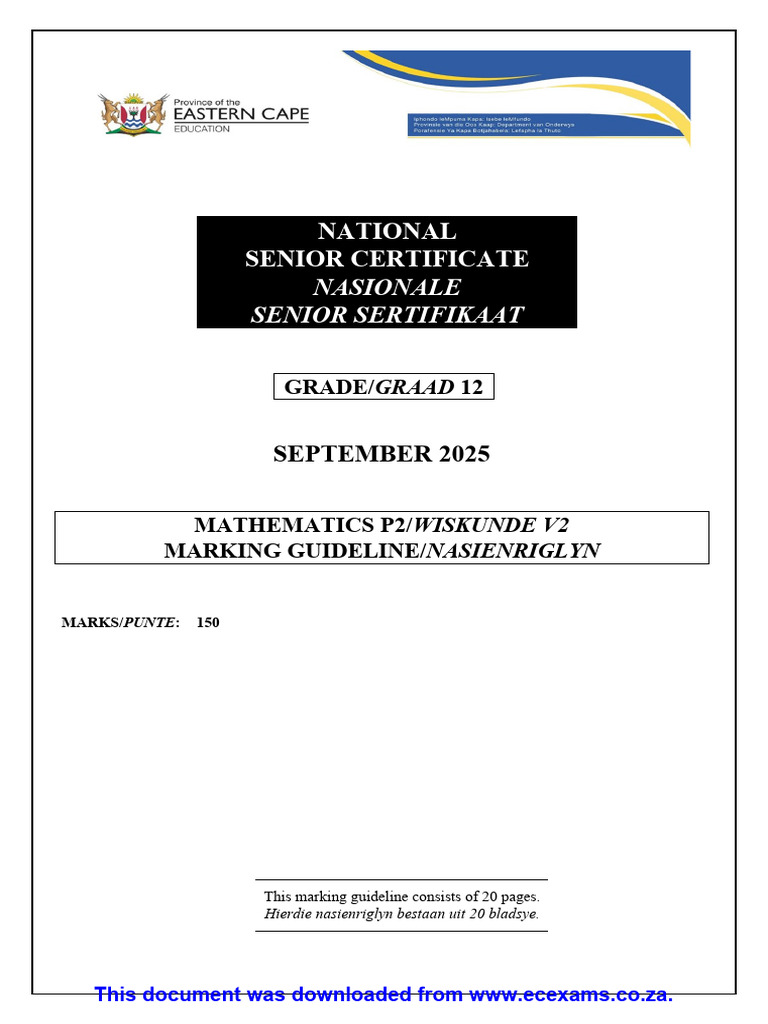 Maths p2 Memo Gr12 Sept 2025 E+a - Watermark | PDF | Mathematics