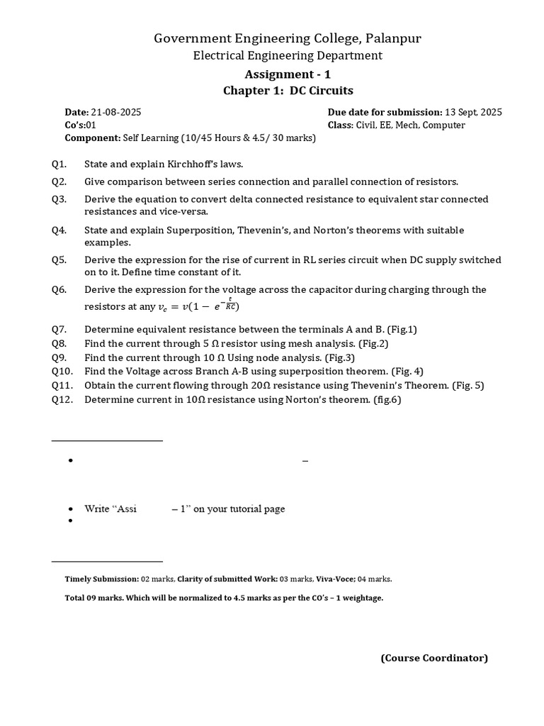 BEE Assignment 1 2025 Self Learning | PDF | Electrical Network | Series And Parallel Circuits