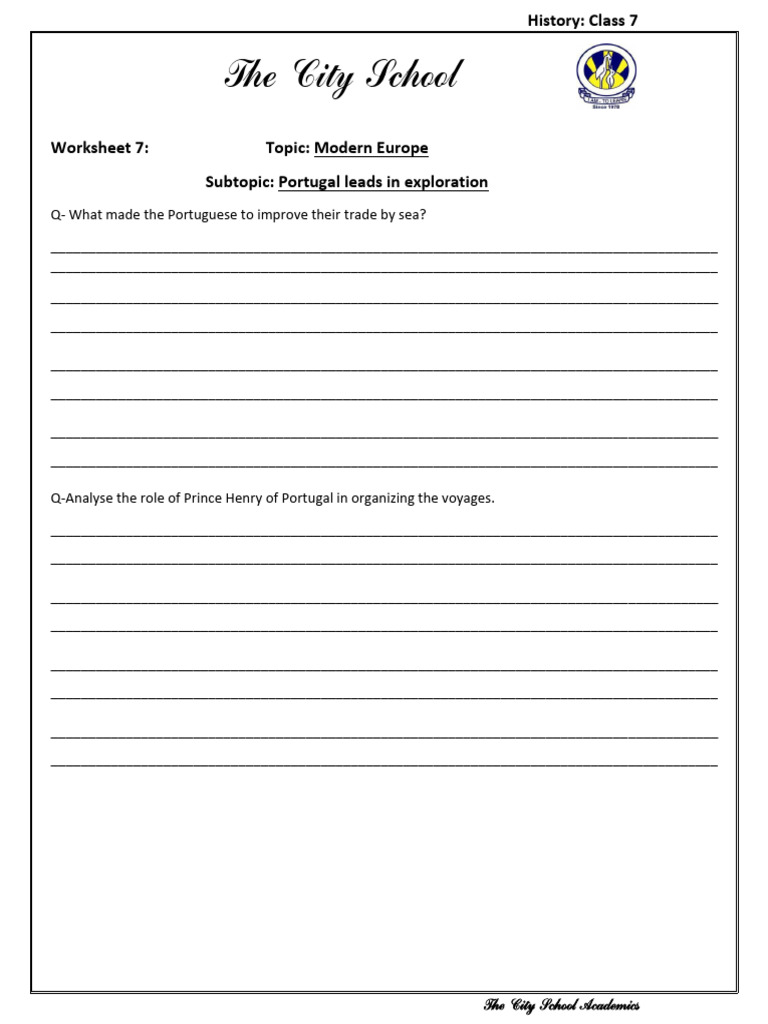 Worksheet 7-Portugal Leads in Exploration, The Discovery of the ...