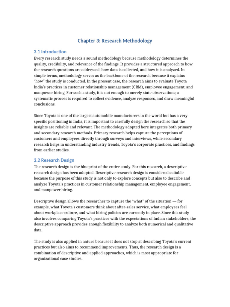 Toyota Chapter3 Methodology | PDF | Sampling (Statistics) | Methodology