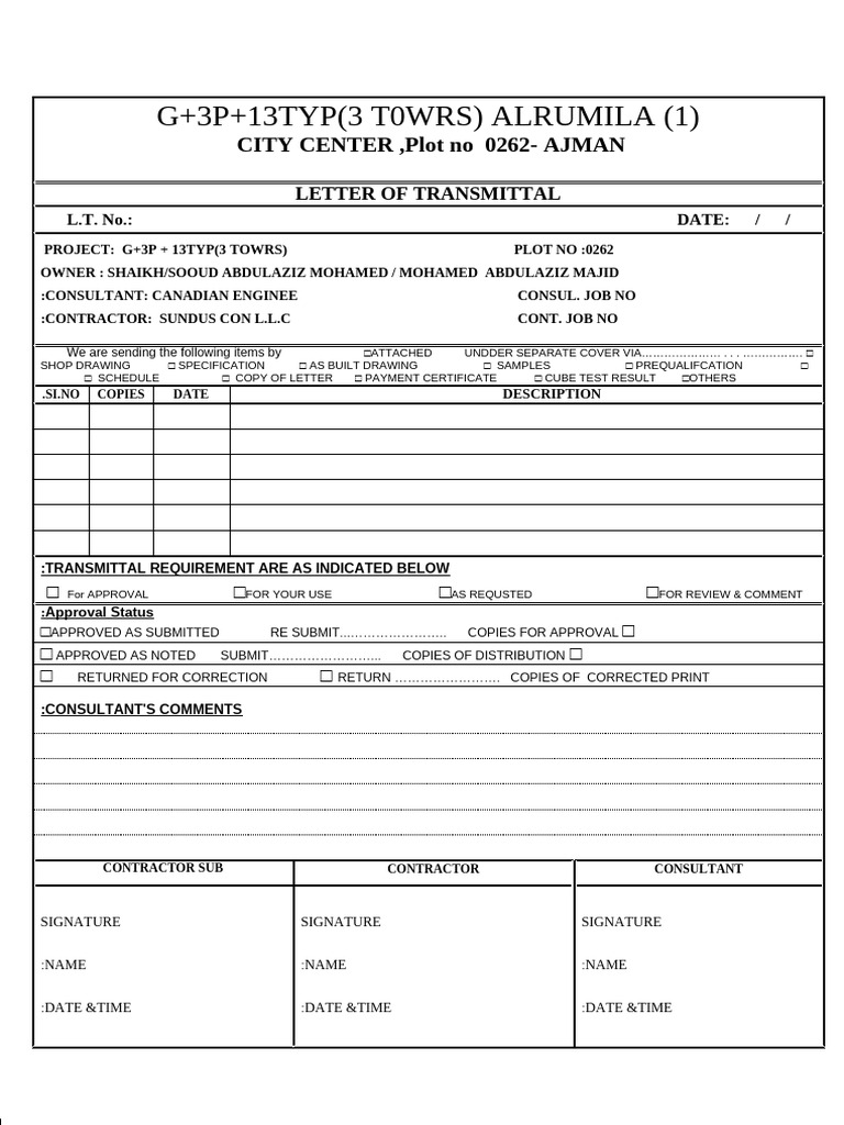 Transmittal Letter for G+3P Project | PDF
