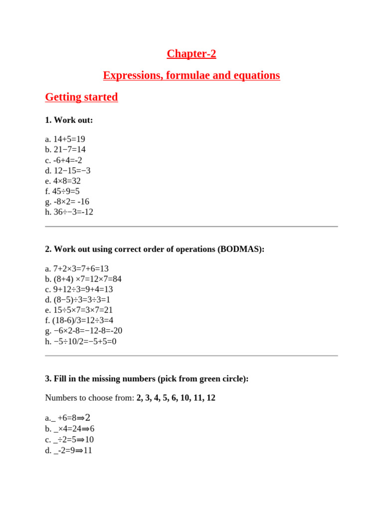 Chapter 2 Expressions, Formulae and Equations | PDF | Area | Multiplication