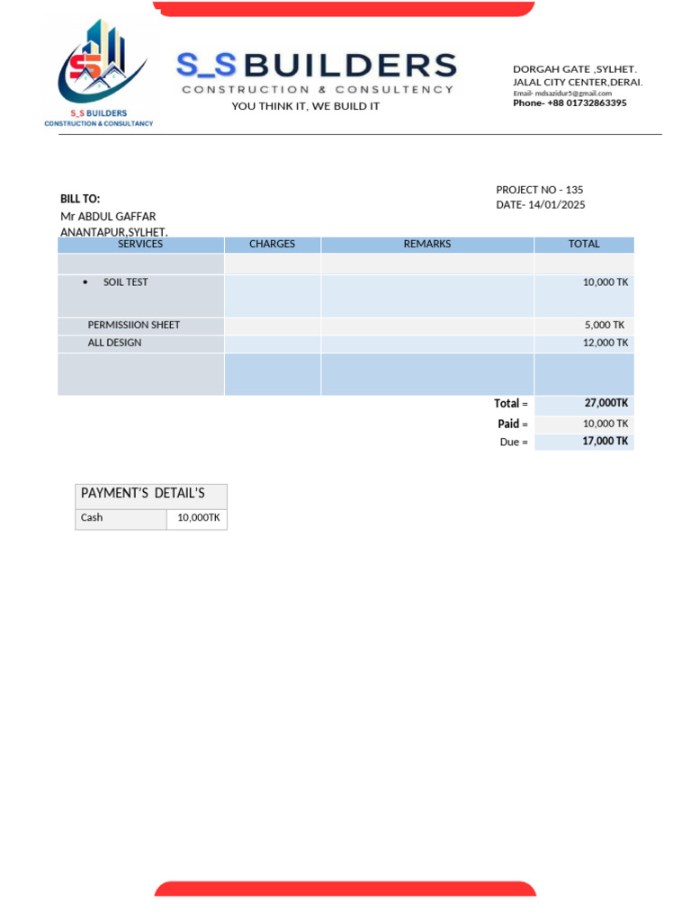 Bill Payment Ss Builders | PDF