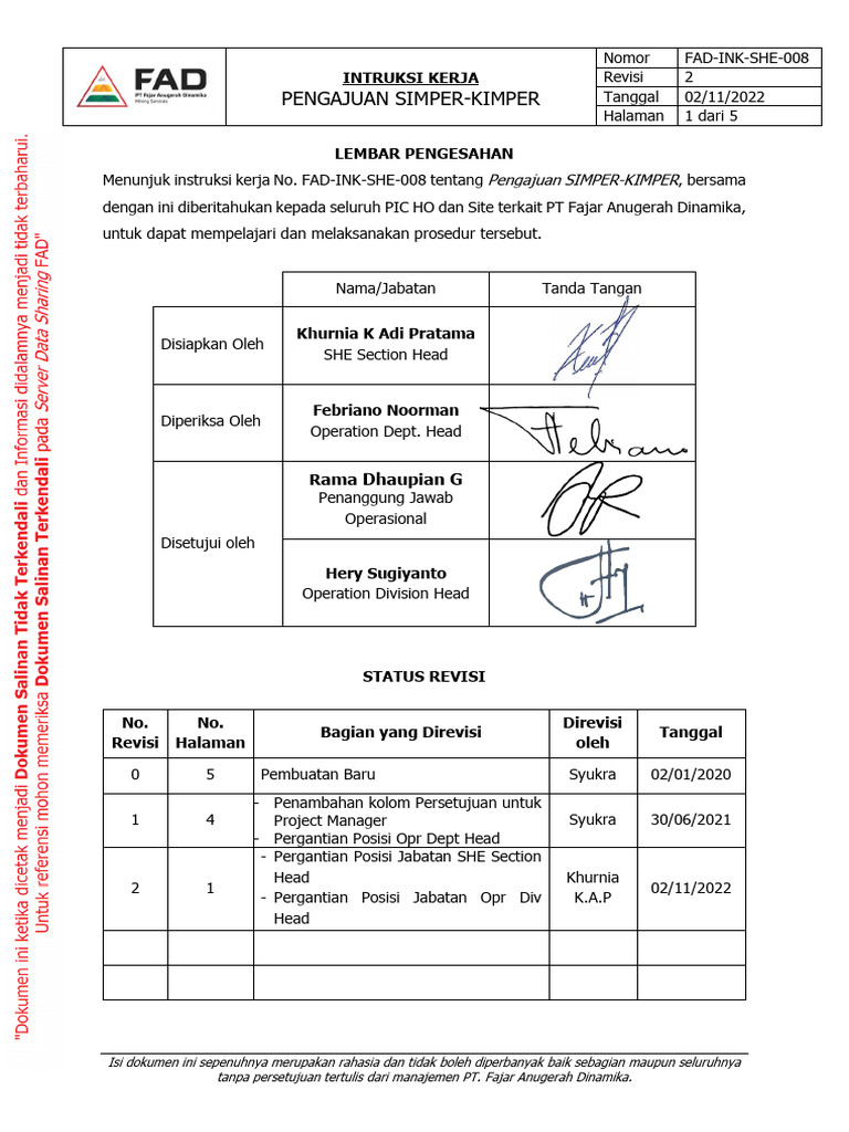Fad Ink She 008 Pengajuan Simper Kimper - Rev.2 | PDF