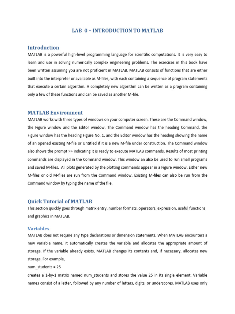 Introduction To MATLAB | PDF | Matlab | Programming