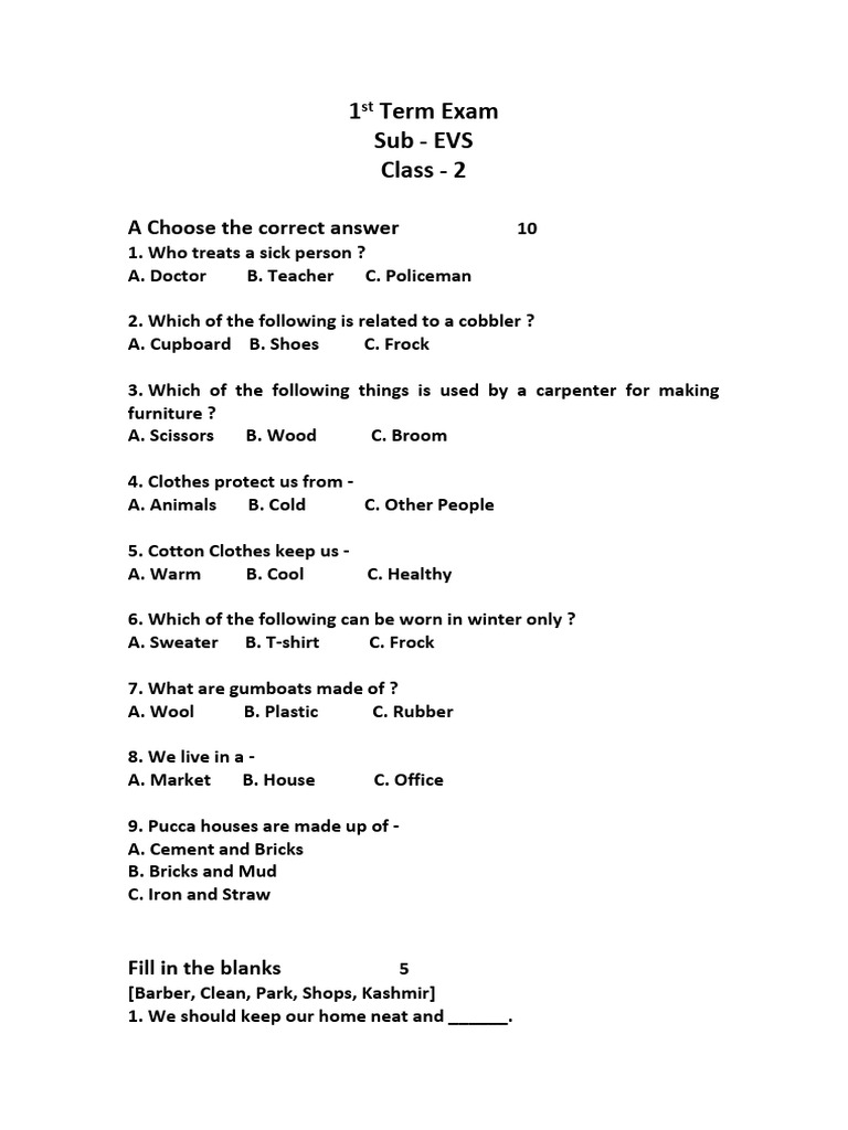 1st Term Evs Exam | PDF