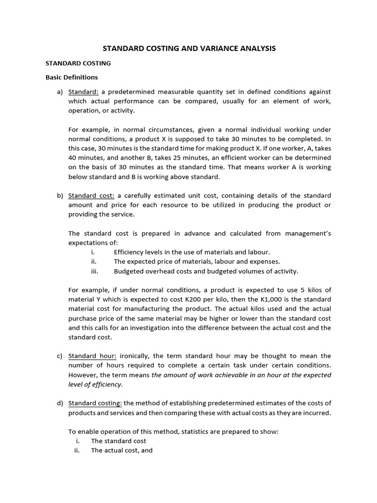 Standard Costing & Variance Analysis - 124026 | PDF | Variance | Labour ...