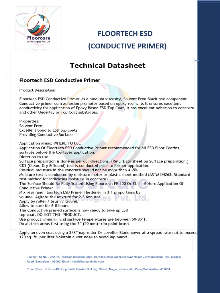 Floortech ESD Conductive Primer Guide | PDF | Epoxy | Industrial Processes
