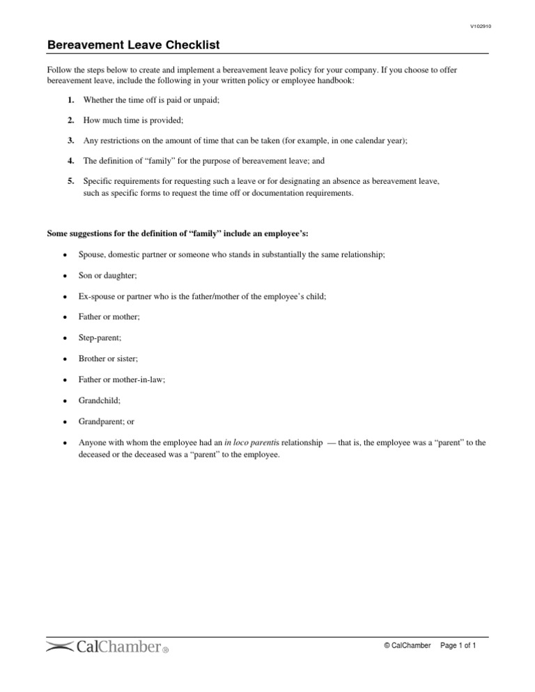 Bereavement Leave Checklist | PDF | Grief | Behavioural Sciences