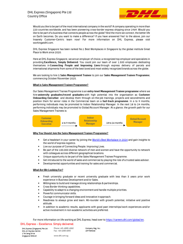 DHL Singapore Sales Trainee Program | PDF | Business