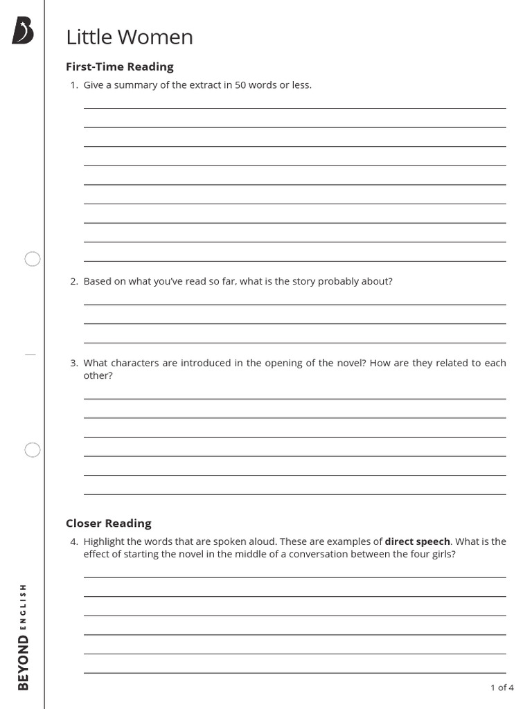 Little Women: Reading Comprehension Guide | PDF | Little Women